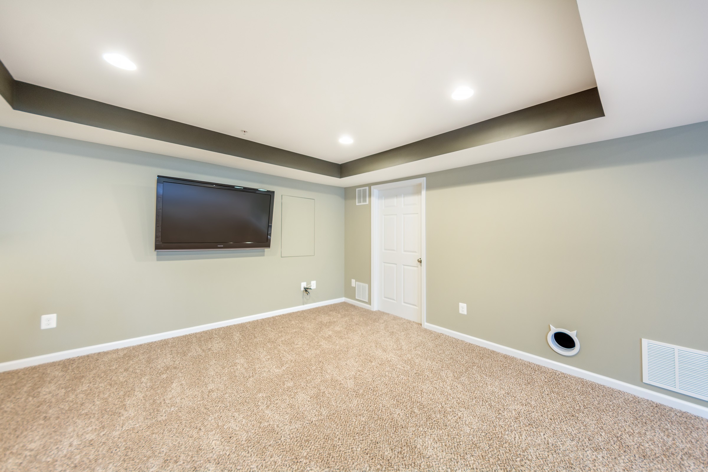 Small Basement Renovation - Kitchenette, Recessed Lighting and White Trim