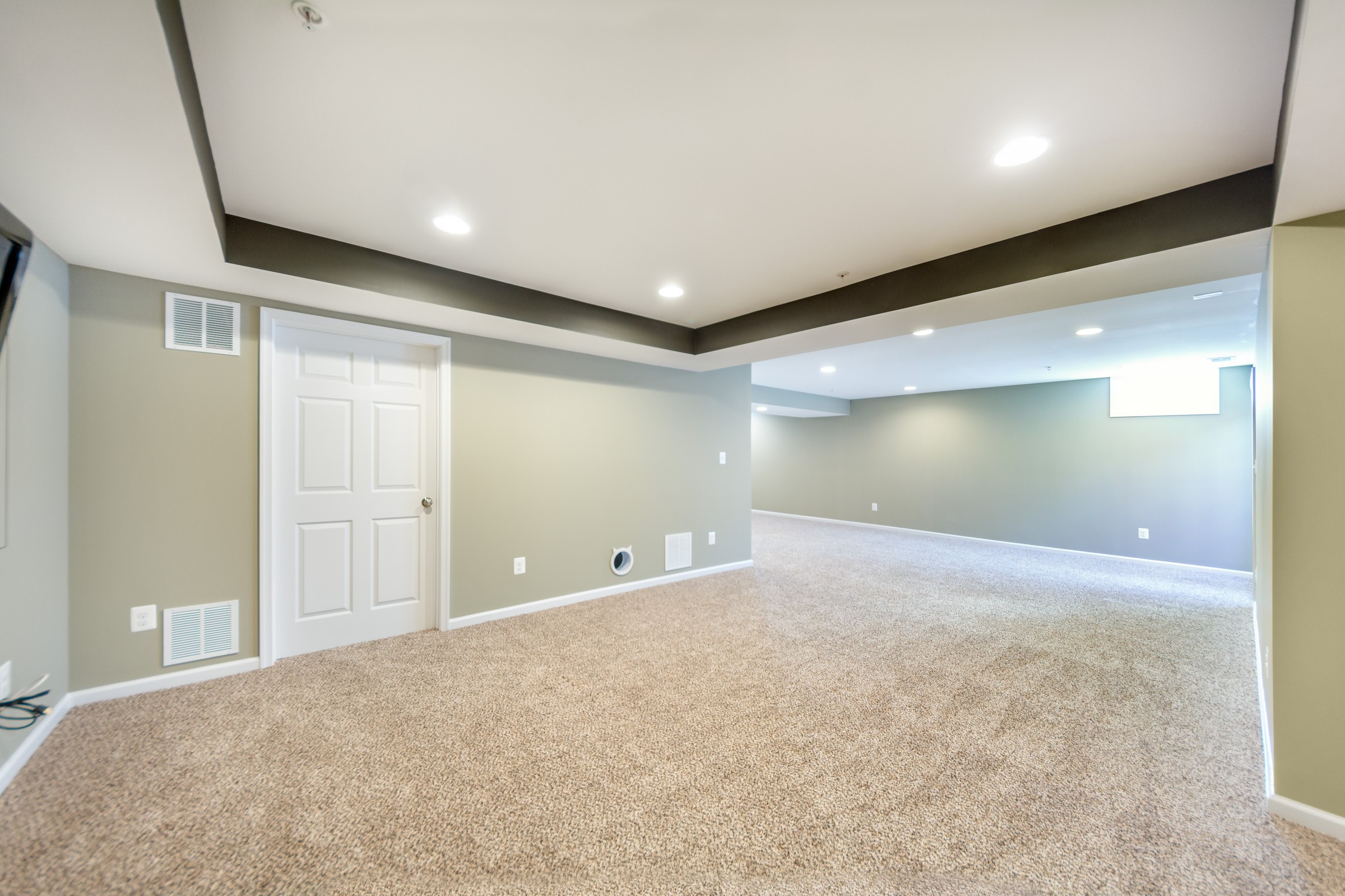 Small Basement Renovation - Kitchenette, Recessed Lighting and White Trim
