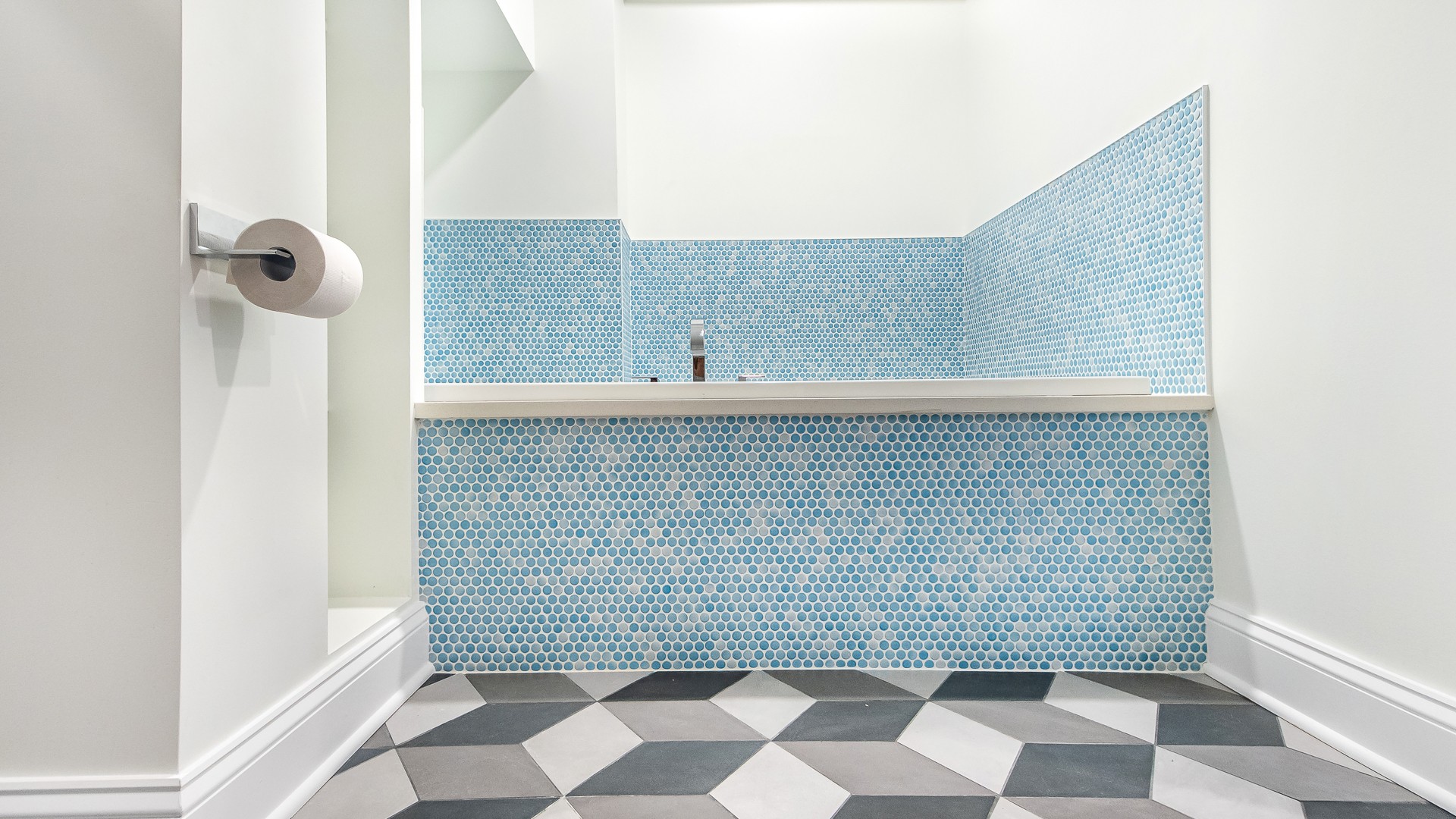 Basement Finishing with Colorful Shower and jacuzzi
