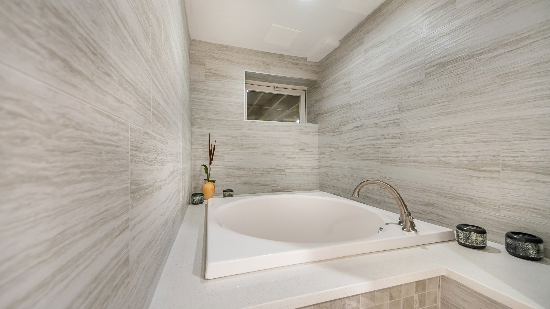 Basement Remodel with a custom shower/jacuzzi tub.