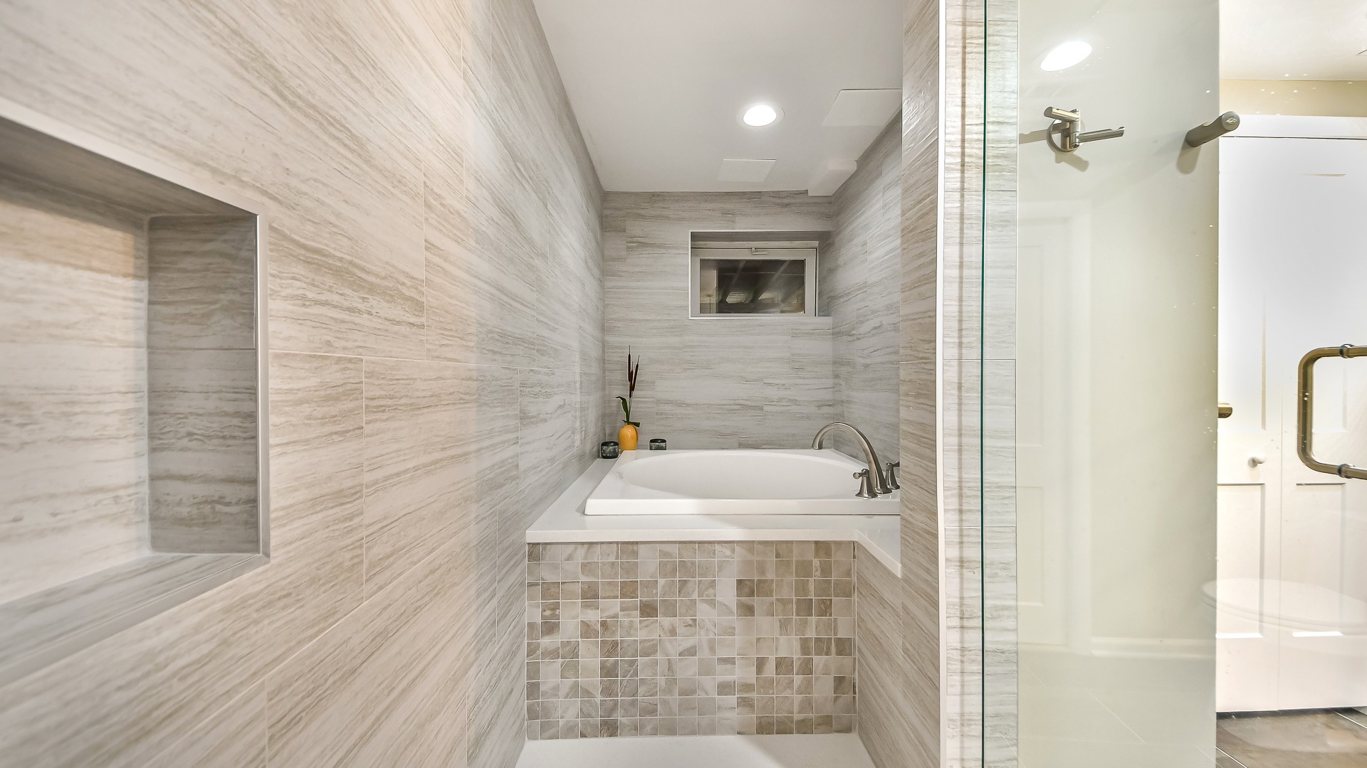 Basement Remodel with a custom shower/jacuzzi tub.