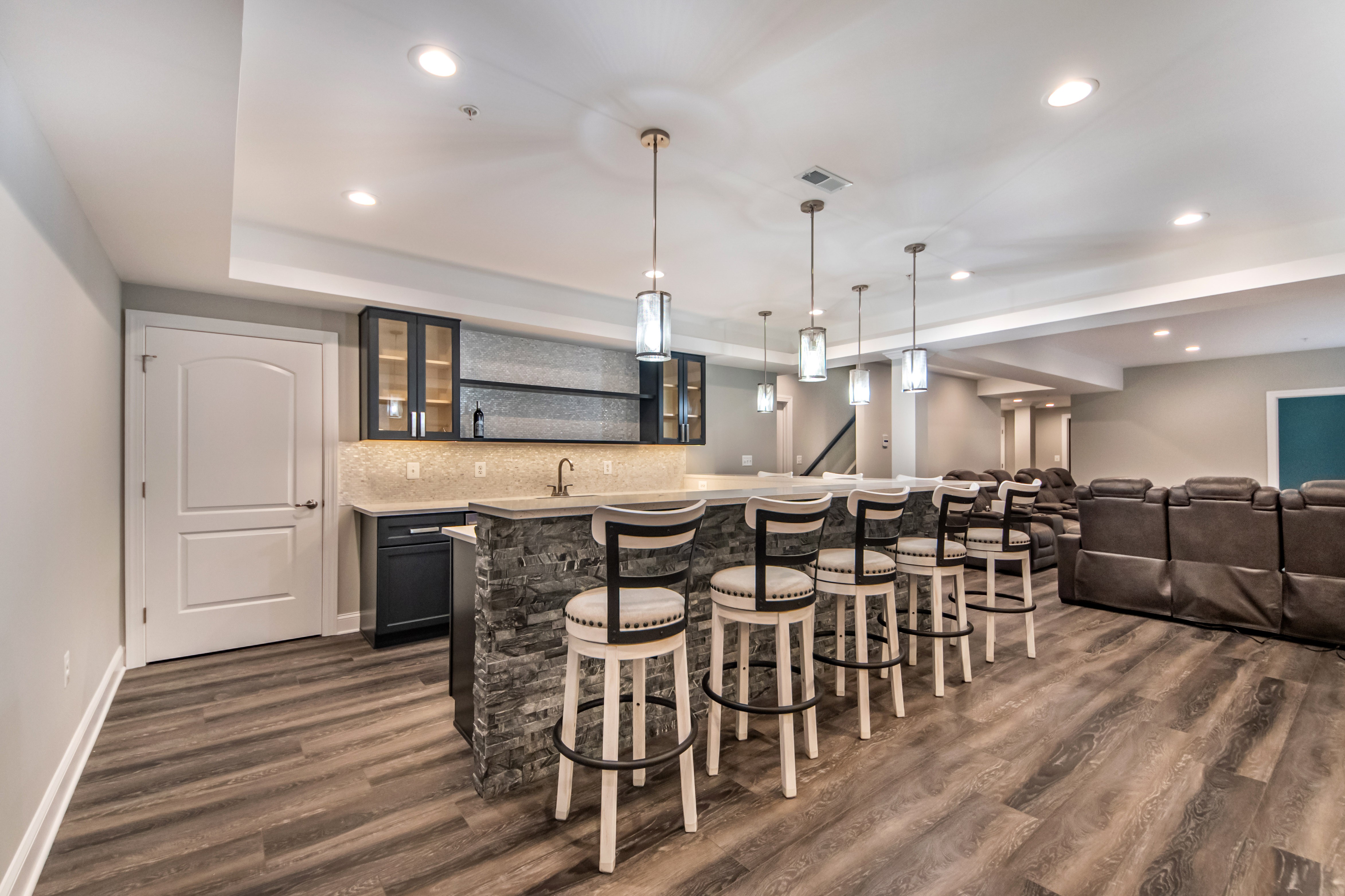 A great basement remodel with large wet-bar and full bathroom