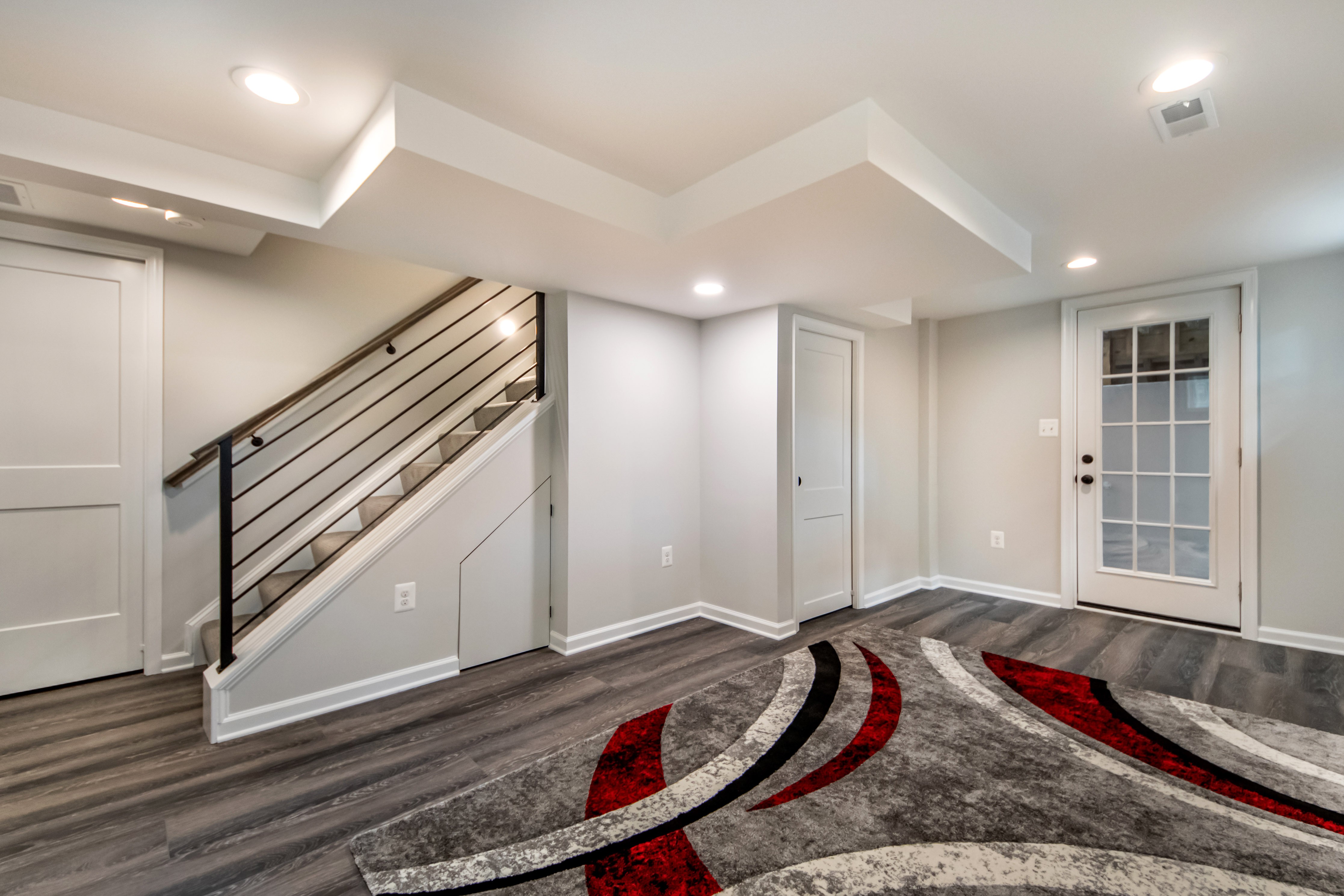 Small size basement finishing with full bathroom and living room