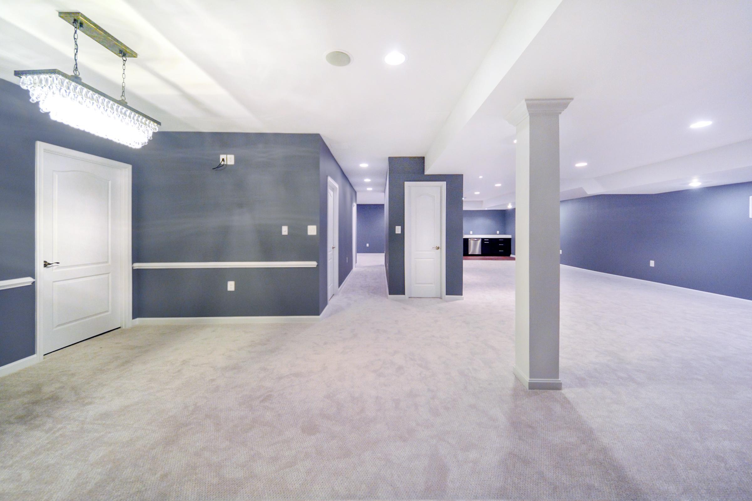 Sleek Basement Design - Recessed Ceiling, LVT Planking